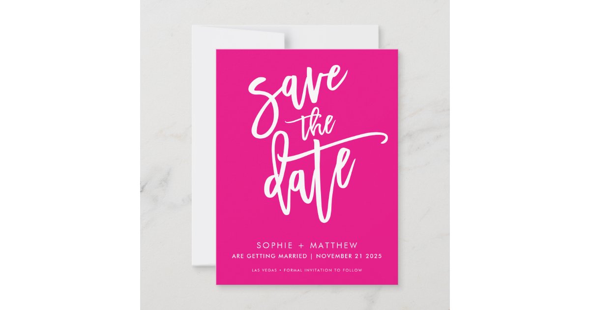 SAVE THE DATE modern calligraphy script hot pink | Zazzle