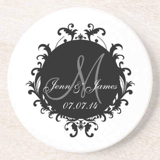 Save the Date Monogram Names Wedding Coasters | Zazzle