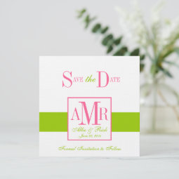 Save the Date Monograms for Weddings Green Pink | Zazzle