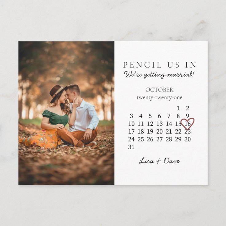 Save the Date Oct 2021 Month Calendar Pink Heart Postcard | Zazzle