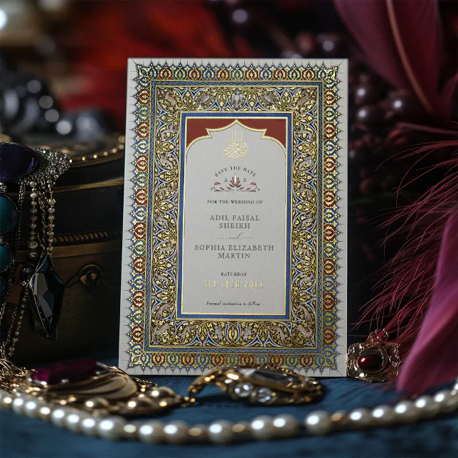 Save the Date Ornamental Gold Muslim Islamic Foil Invitation | Zazzle