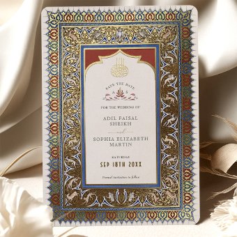 Save the Date Ornamental Gold Muslim Islamic Foil Invitation | Zazzle