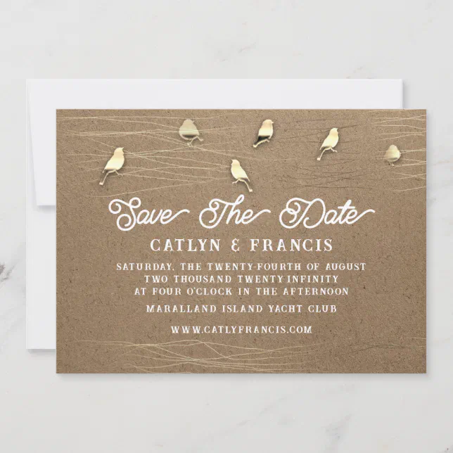 Save The Date Paper Gold Kraft Foto Cottage Bird Invitation | Zazzle