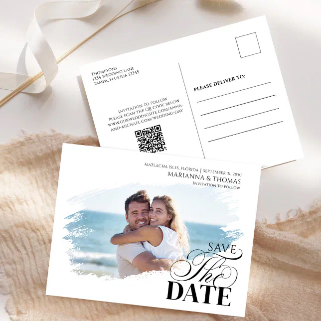Save the Date Photo Modern Wedding Announcement Postcard | Zazzle