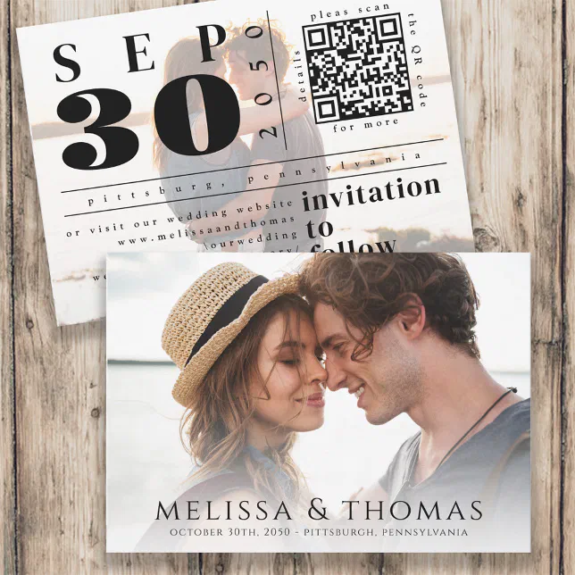 Save the Date Photo QR Code Modern Typography | Zazzle