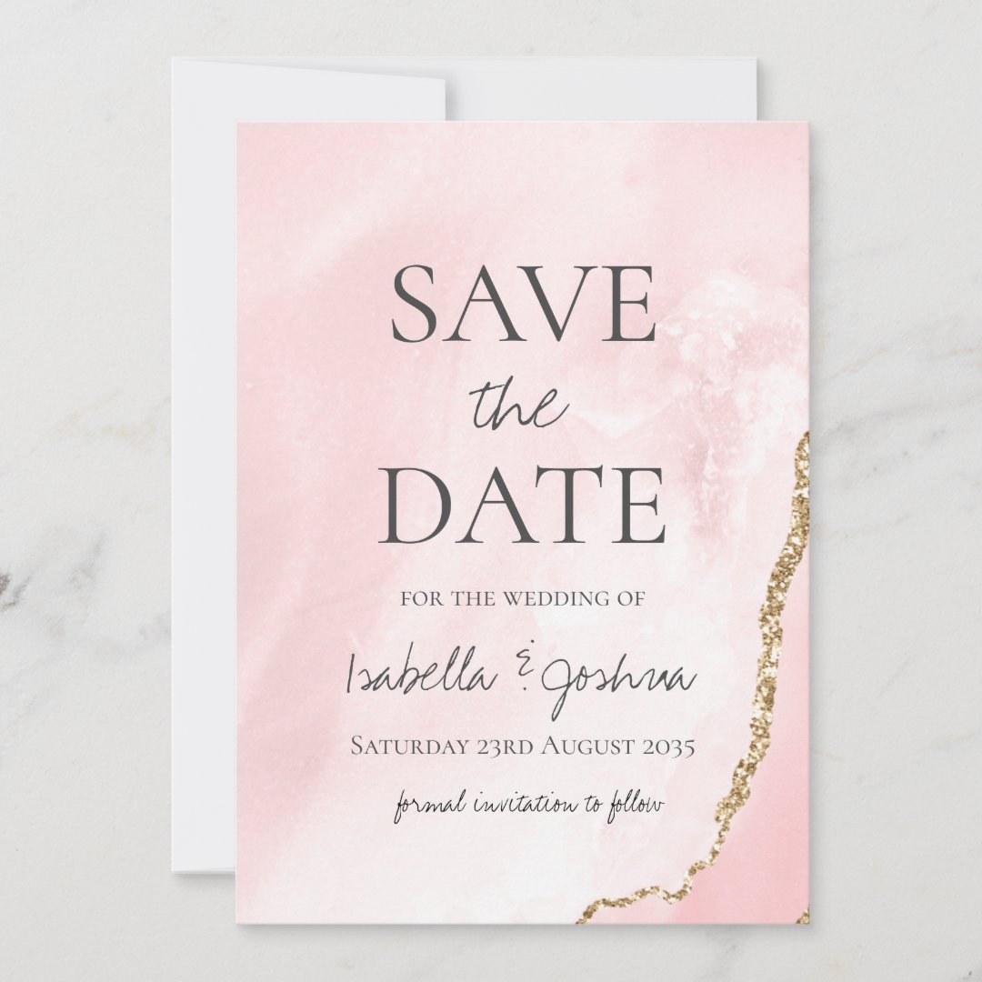 Save the Date Pink Marble & Rose Gold Glitter | Zazzle