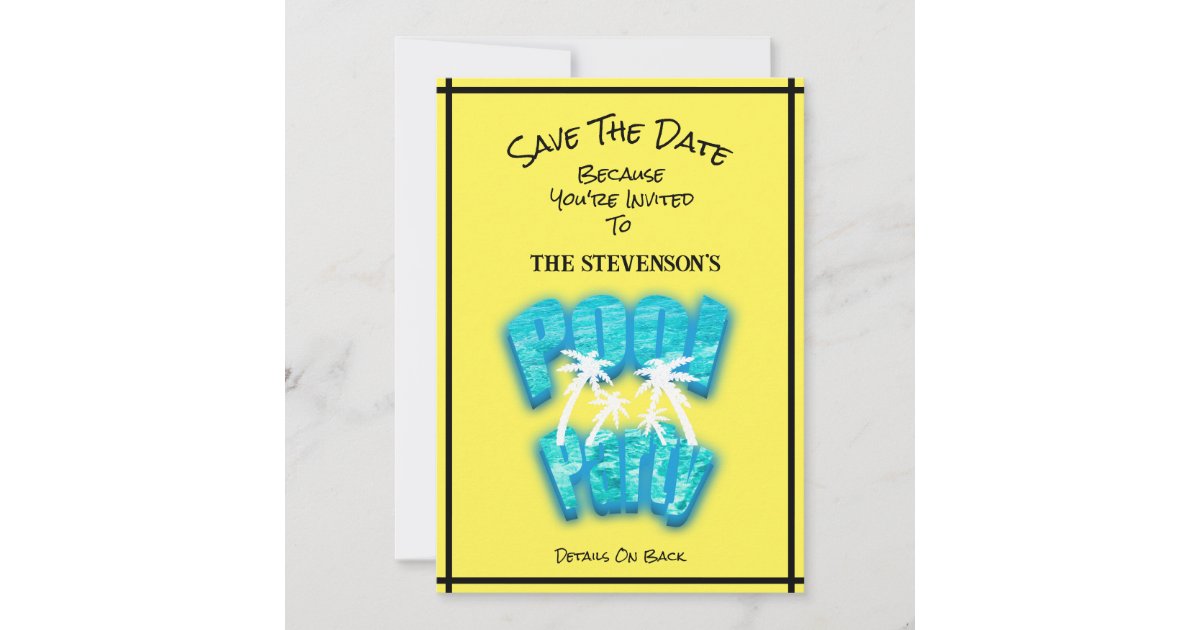 Save The Date Pool Party Fun Birthday Yellow | Zazzle