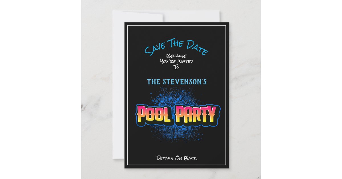 Save The Date Pool Party Invitation Black | Zazzle