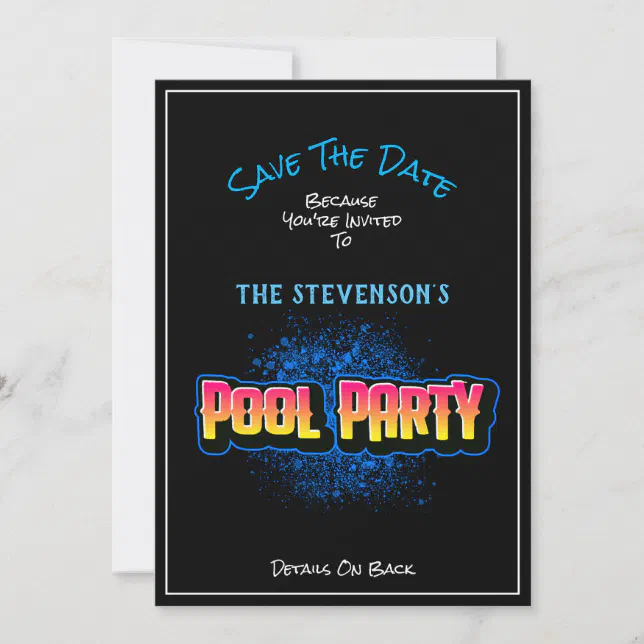 Save The Date Pool Party Invitation Black | Zazzle