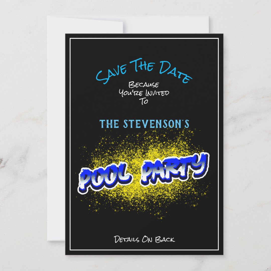 Save The Date Pool Party Invitation Yellow Splash | Zazzle