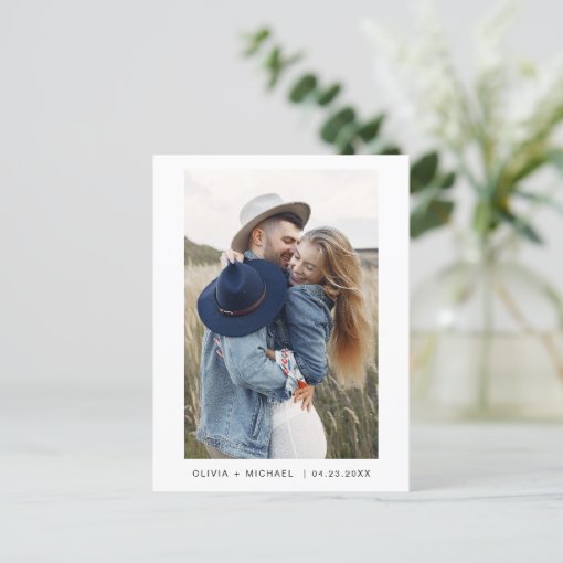 Save the Date Postcard Photo Minimalist Script | Zazzle