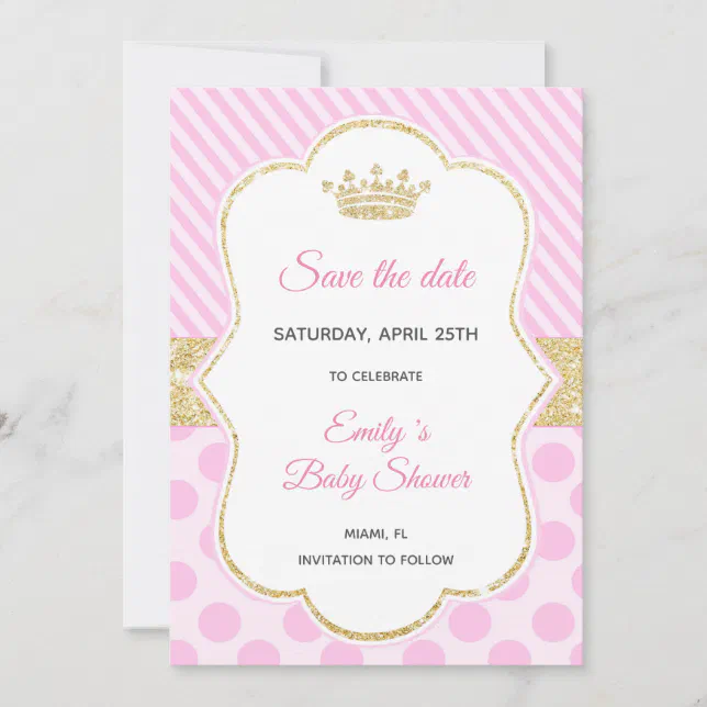 Save The Date Princess Glitter Pink Gold | Zazzle