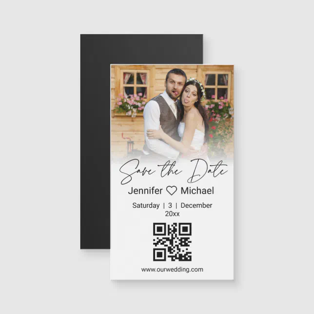 save the date qr code couple photo minimal magnet | Zazzle