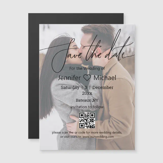 save the date qr code couple photo stylish magnet | Zazzle