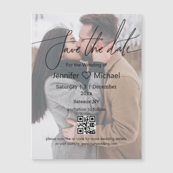 save the date qr code couple photo stylish magnet | Zazzle