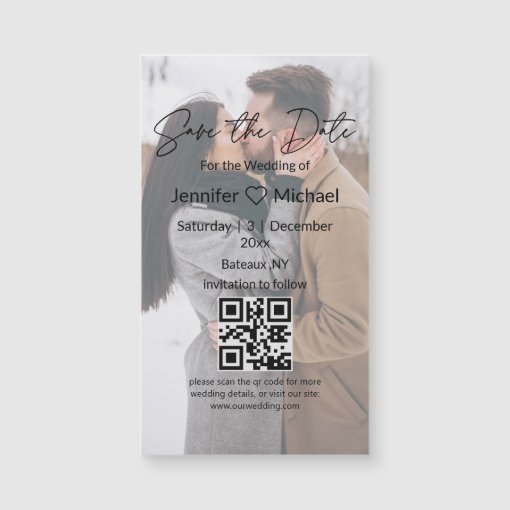 save the date qr code couple photo wedding magnet | Zazzle