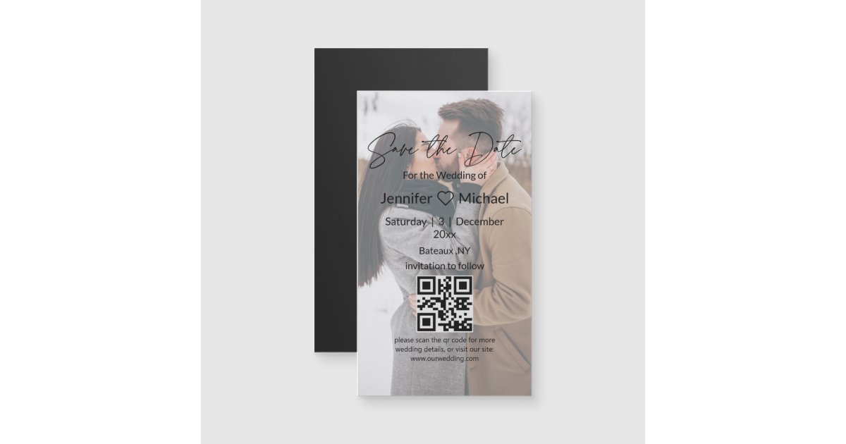 save the date qr code couple photo wedding magnet | Zazzle