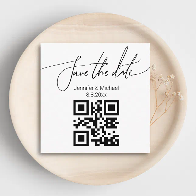 save the date,qr code minimalist wedding trendy enclosure card | Zazzle