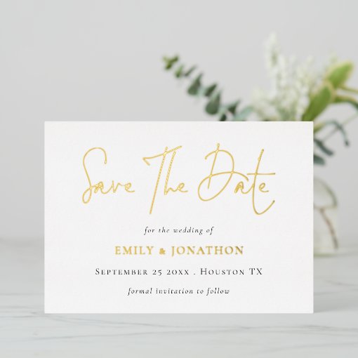 Save The Date QR Code Script Wedding Real Foil Invitation | Zazzle