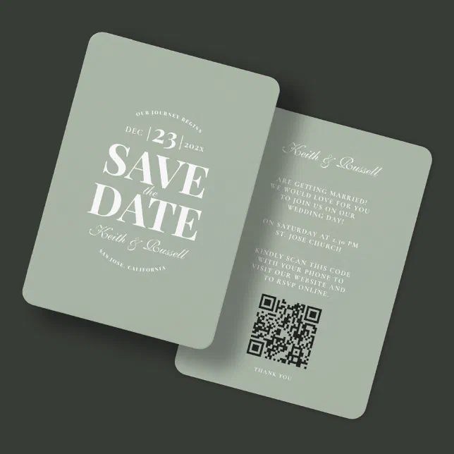 Save the Date QR Code Wedding Website Sage Green Invitation | Zazzle