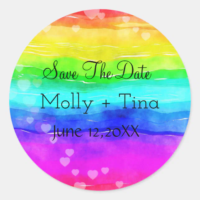 Save the Date Rainbow Classic Round Sticker | Zazzle