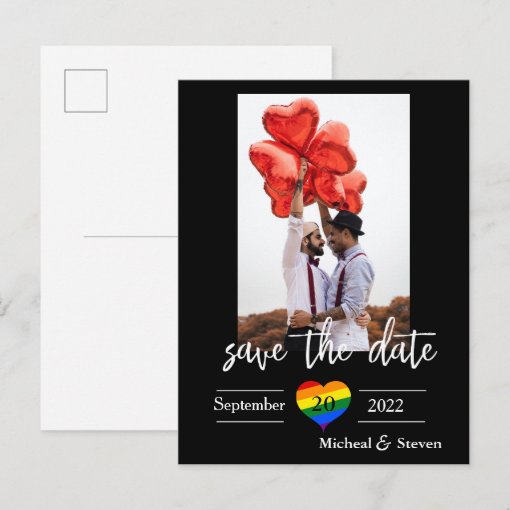 Save the Date Rainbow Heart Photo Announcement Postcard | Zazzle
