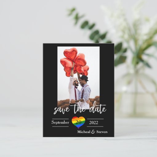 Save the Date Rainbow Heart Photo Announcement Postcard | Zazzle