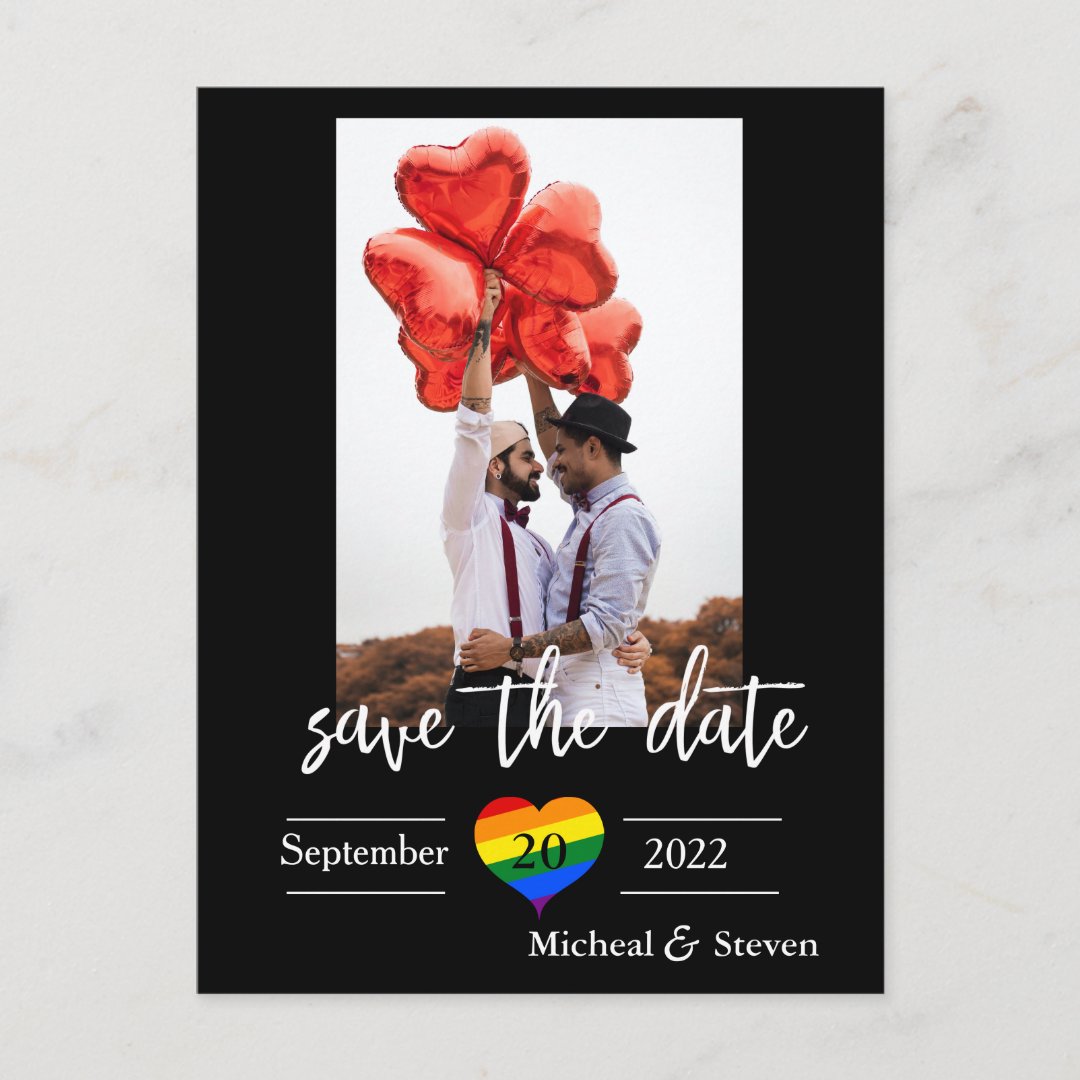 Save the Date Rainbow Heart Photo Announcement Postcard | Zazzle