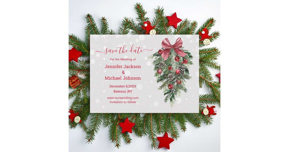 save the date red christmas vintage decor wedding note card | Zazzle