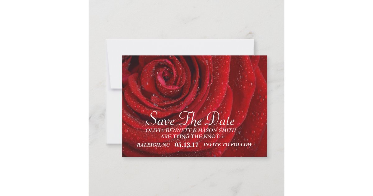 Save the Date - Red Rose Floral Textured | Zazzle