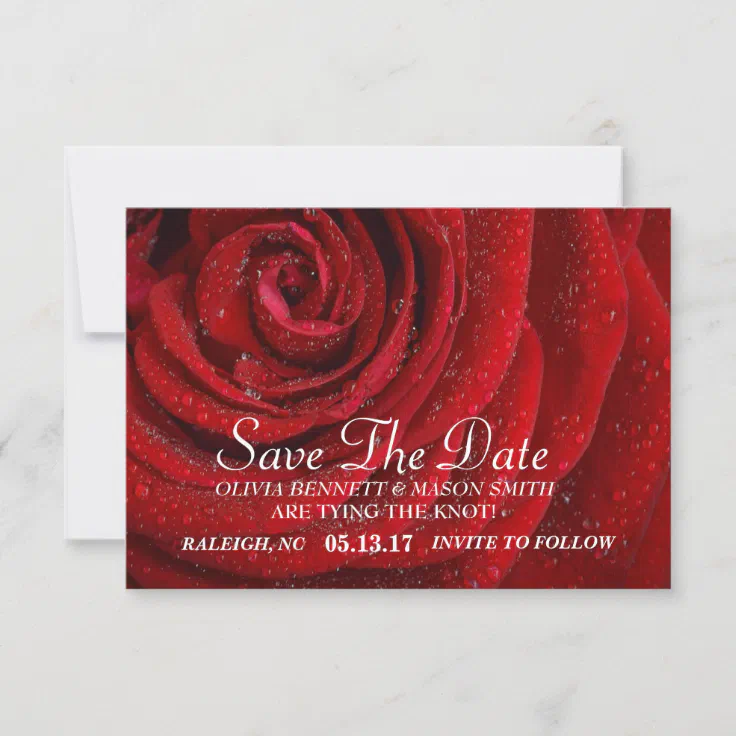 Save the Date - Red Rose Floral Textured | Zazzle