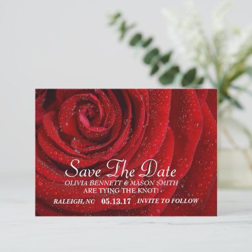 Save the Date - Red Rose Floral Textured | Zazzle