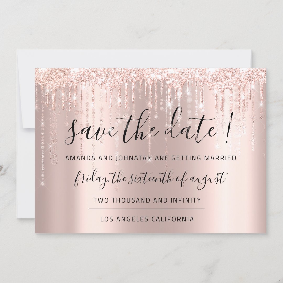 Save The Date Rose Gold Glitter Drips Strings | Zazzle
