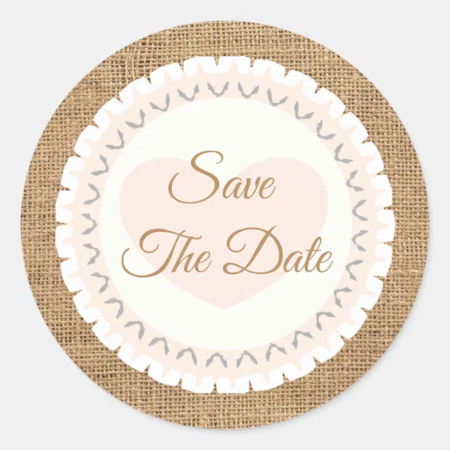 Save the Date Rustic Burlap Wedding Sticker | Zazzle