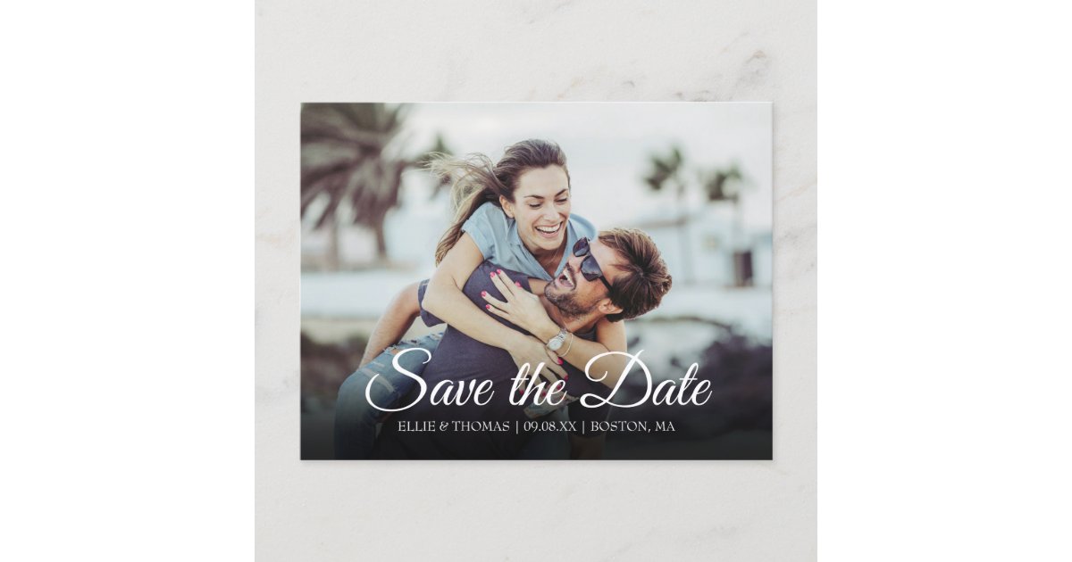 Save the Date Script Photo Announcement Postcard | Zazzle