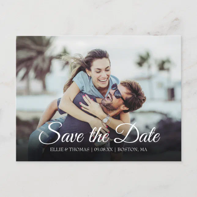 Save the Date Script Photo Announcement Postcard | Zazzle
