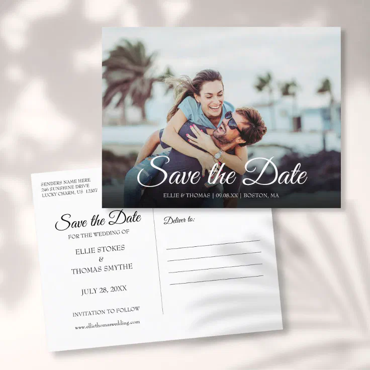 Save the Date Script Photo Modern Simple Announcement Postcard | Zazzle