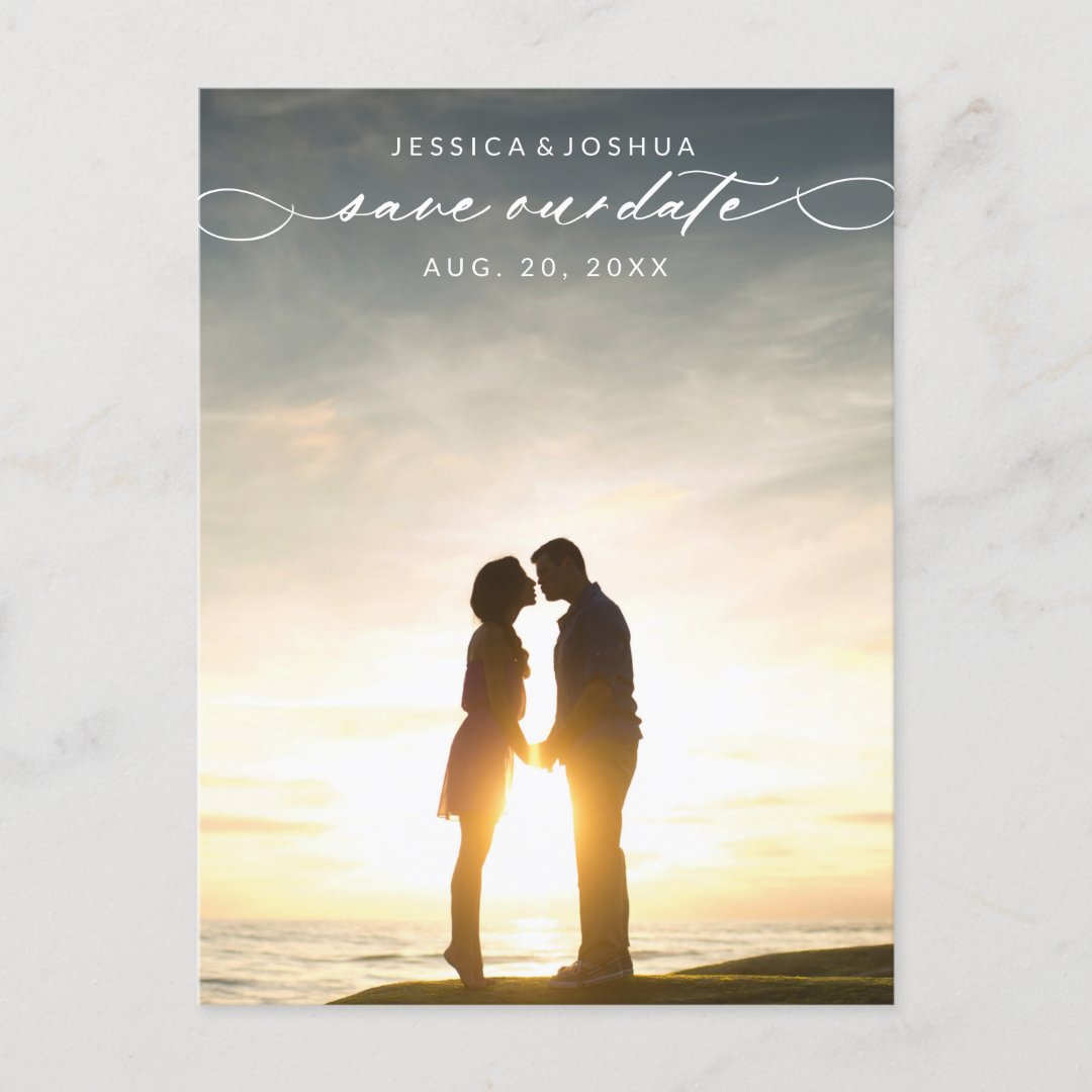 Save the Date Script Photo Postcard | Zazzle