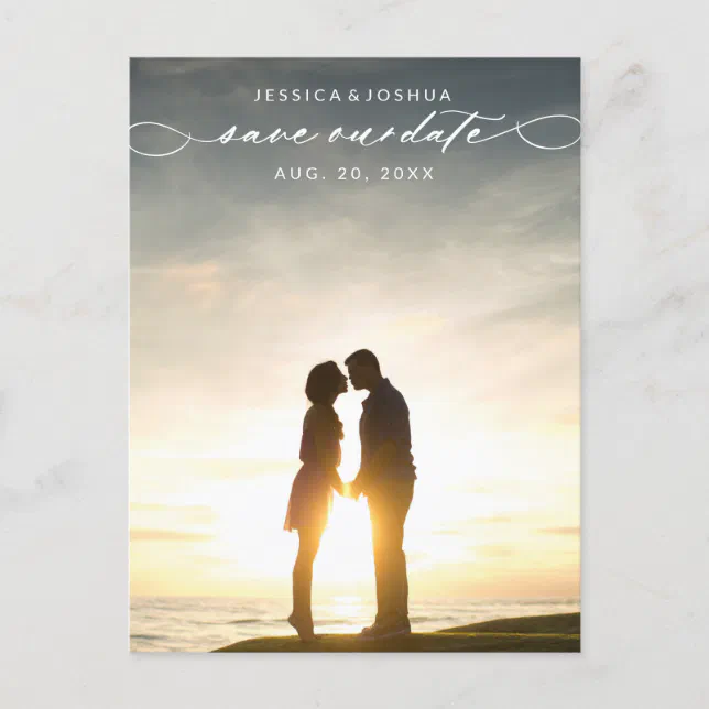 Save the Date Script Photo Postcard | Zazzle