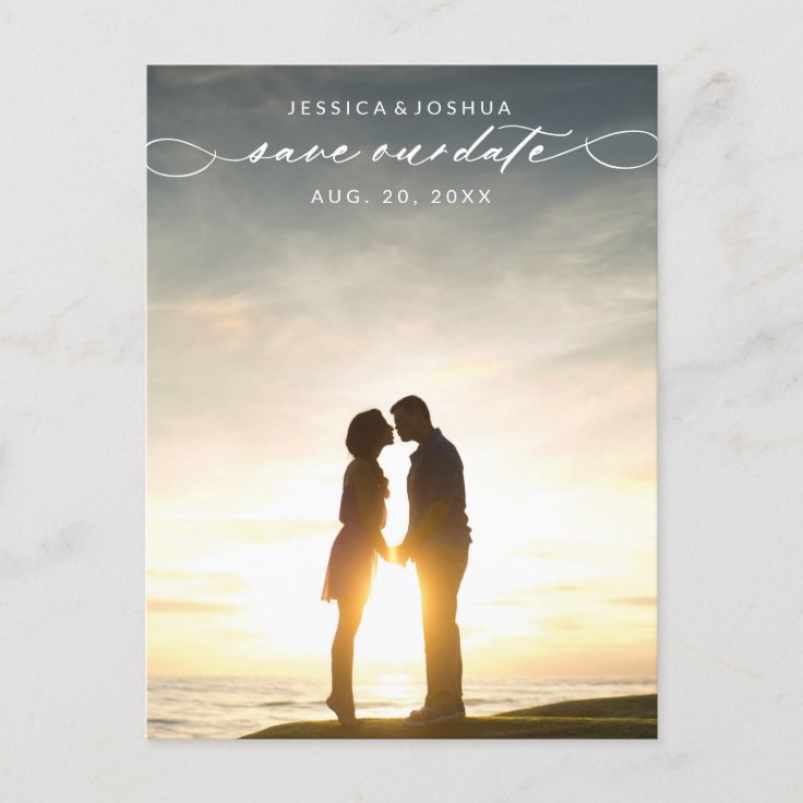Save the Date Script Photo Postcard | Zazzle