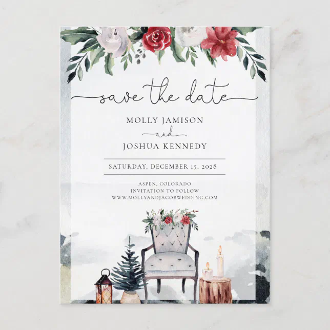 Save the Date Script Rustic Woodland Floral Announcement Postcard | Zazzle