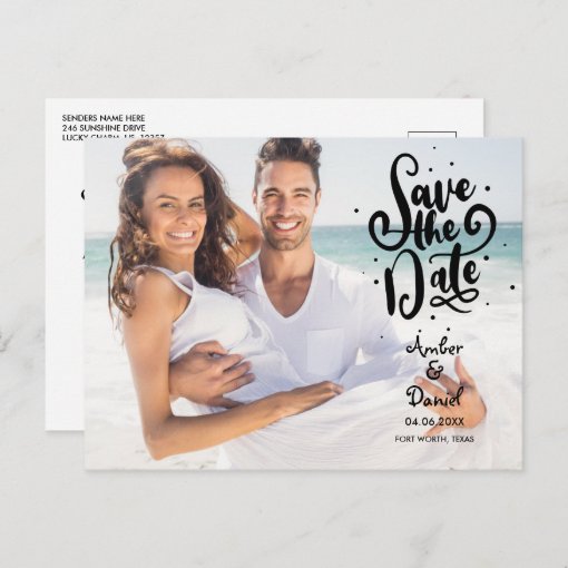Save the Date Script Spots Photo Postcard | Zazzle