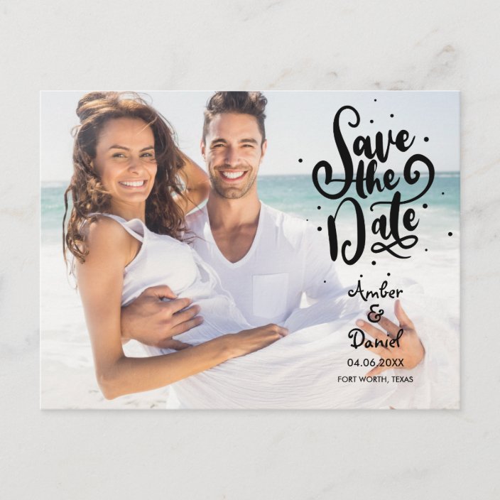 Save the Date Script Spots Photo Postcard | Zazzle.com