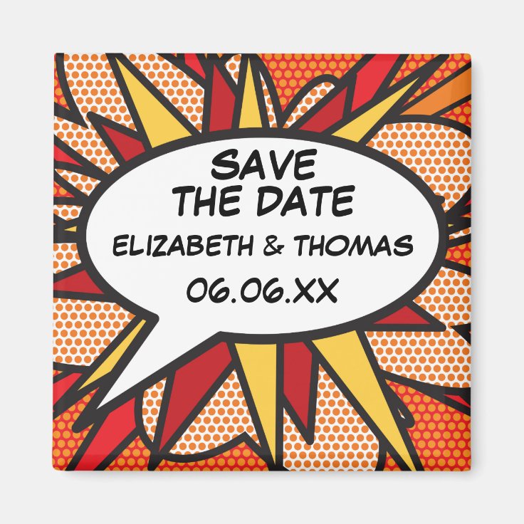 Save The Date Simple Modern Fun Comic Book Magnet | Zazzle