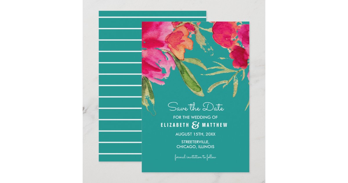 Save the Date. Turquoise Fuchsia Floral Wedding Invitation | Zazzle