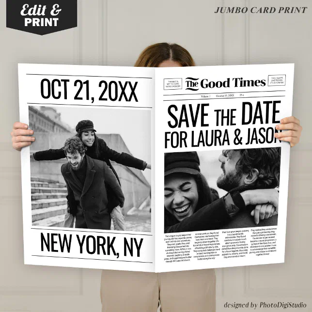 Save the Date Wedding Announcement Newspaper Prop Card | Zazzle