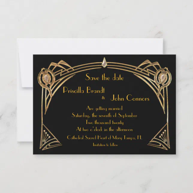 Save the Date Wedding, great-Gatsby, black & gold Invitation | Zazzle