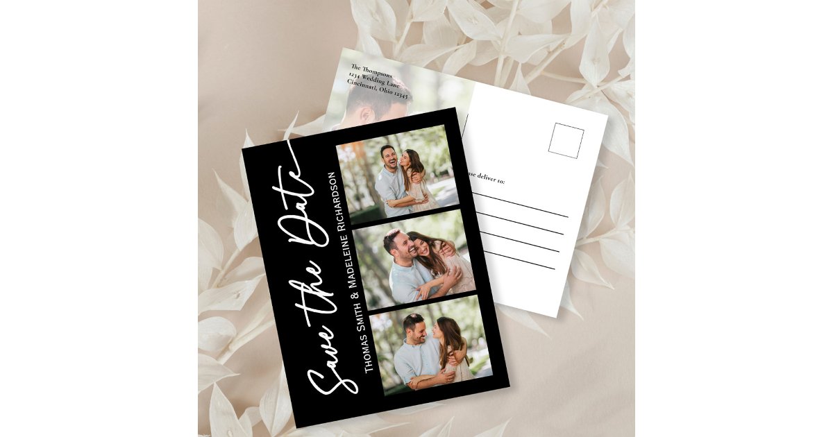 Save the Date Wedding Photo Collage Modern Simple Invitation Postcard ...