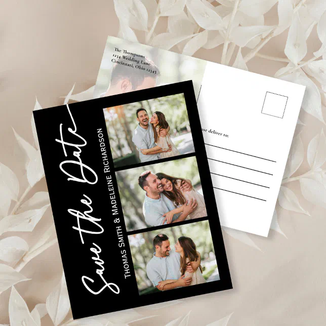 Save the Date Wedding Photo Collage Modern Simple Invitation Postcard ...