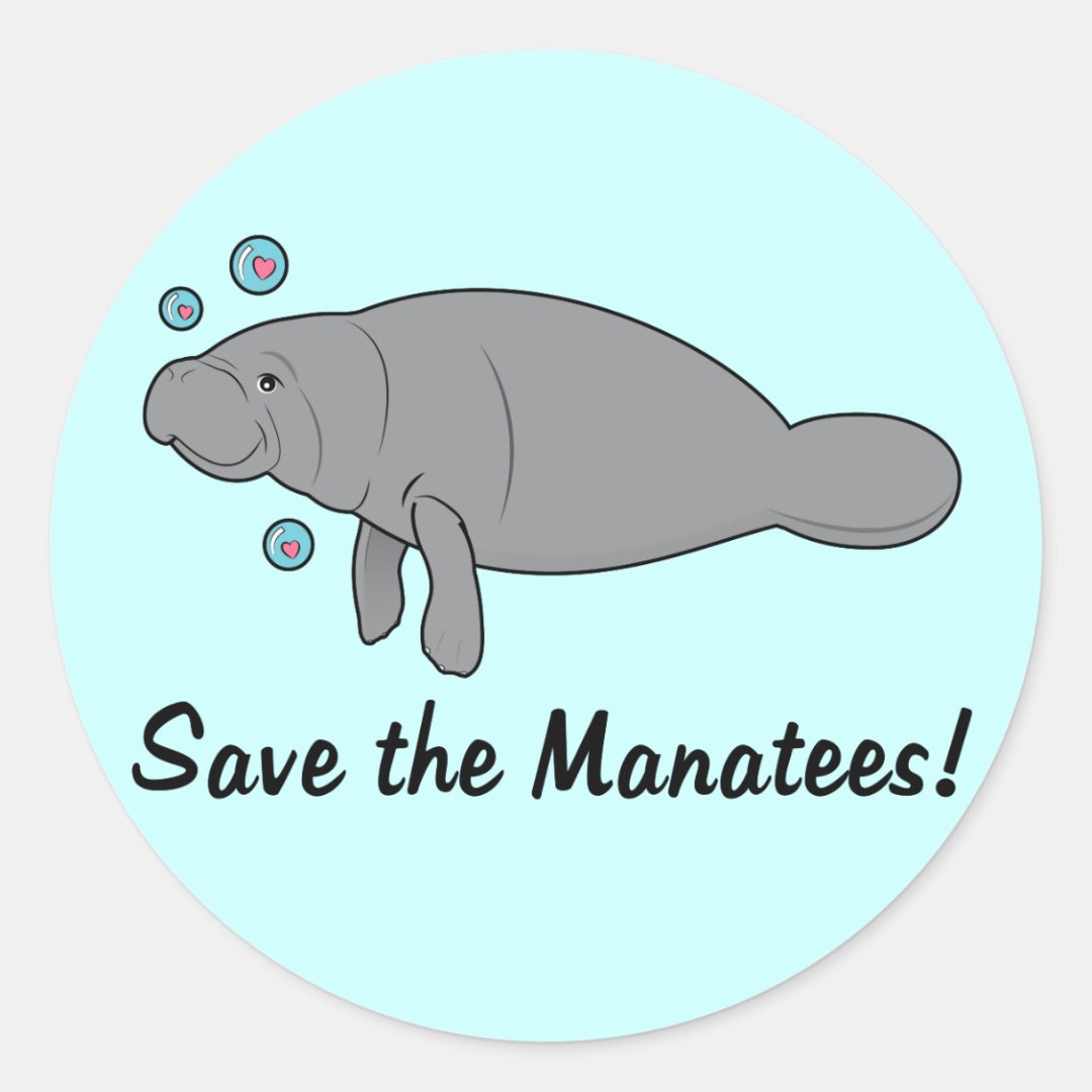 Save the Manatees Classic Round Sticker | Zazzle